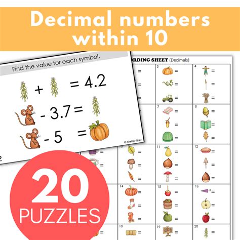 Fall Themed Math Logic Problems Puzzles For Decimal Numbers To Tenths