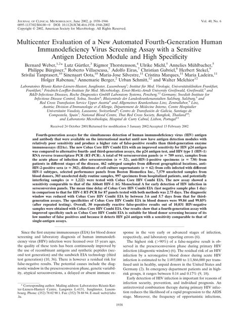 Pdf Multicenter Evaluation Of A New Automated Fourth Generation Human Immunodeficiency Virus