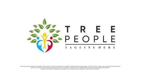 창조적 인 개념을 가진 아이콘 인간 나무 또는 사람 나무 로고 디자인 프리미엄 벡터