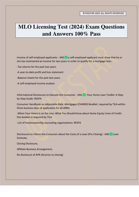 MLO Licensing Test 2024 Exam Questions And Answers 100 Pass MLO Stuvia US
