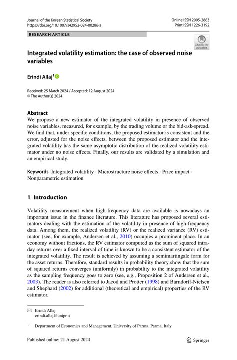 Pdf Integrated Volatility Estimation The Case Of Observed Noise Variables