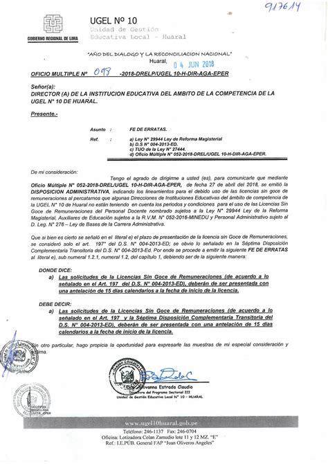 Fe De Erratas [para Directores De Ii Ee ]