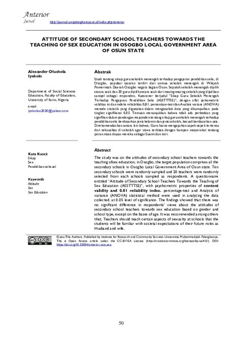 Pdf Attitude Of Secondary School Teachers Towards The Teaching Of Sex