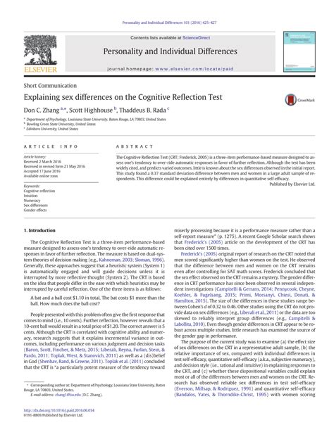 PDF Explaining Sex Differences On The Cognitive Reflection Test