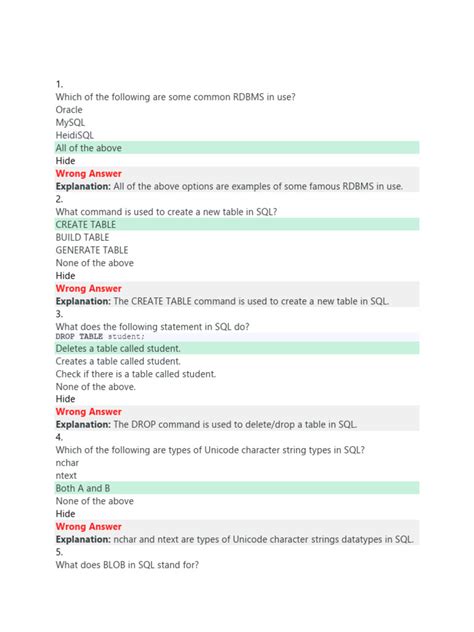 Mcq Sql 1 Pdf Database Index Sql