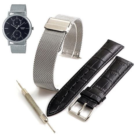 Mesh Steel And Leather Replacement Watch Band Fits Casio Mtp B310 Mtp B310m 1av