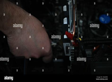 The Computer Technician Installing Components Into The Desktop Computer Case Stock Photo Alamy