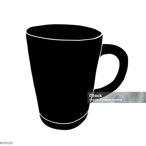 흰색 배경에 차 또는 커피를위한 컵의 검은 손 그리기 개요 벡터 그림 귀여운에 대한 스톡 벡터 아트 및 기타 이미지 귀여운