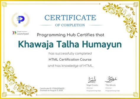 khawaja talha humayun on linkedin programminghub certificate html