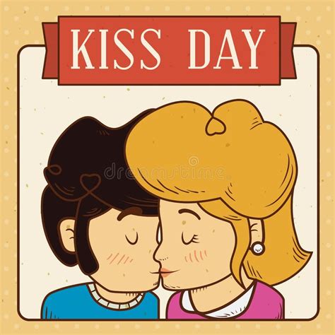 Couple Kissing Silhouette In The Sunset Of Kiss Day Vector Illustration Stock Vector
