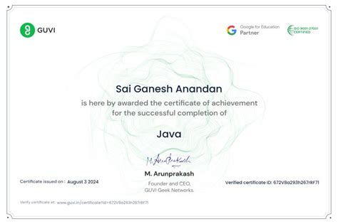 Sai Ganesh On Linkedin Javaprogramming Guvicourse Skilldevelopment