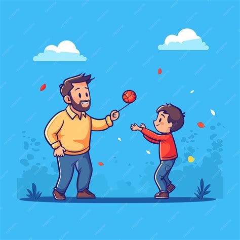 Padre Jugando A La Pelota Con Su Hijo Vector De Dibujos Animados