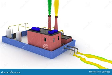 3d Chemical Plant Polluting The Environment Left Stock Illustration