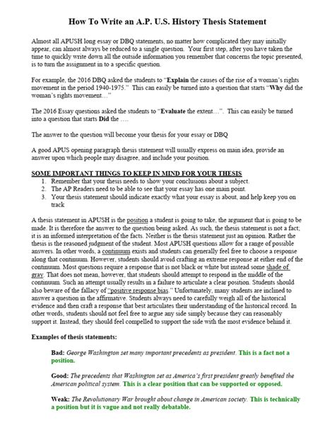 How To Write An Apush Thesis Statement Pdf Essays Democracy