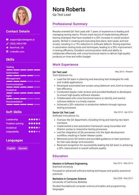 QA Test Lead Resume Example For 2024 Expert Tips CVDesigner Ai
