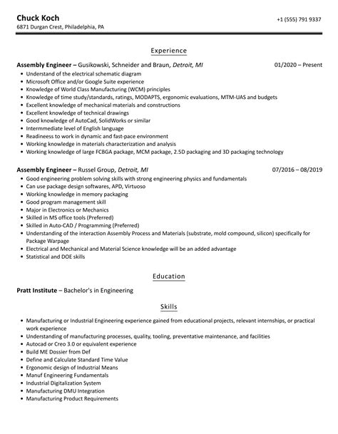 Assembly Engineer Resume Samples Velvet Jobs