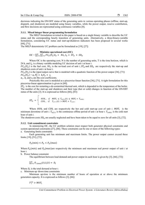 Unit Commitment Problem In Electrical Power System A Literature Review