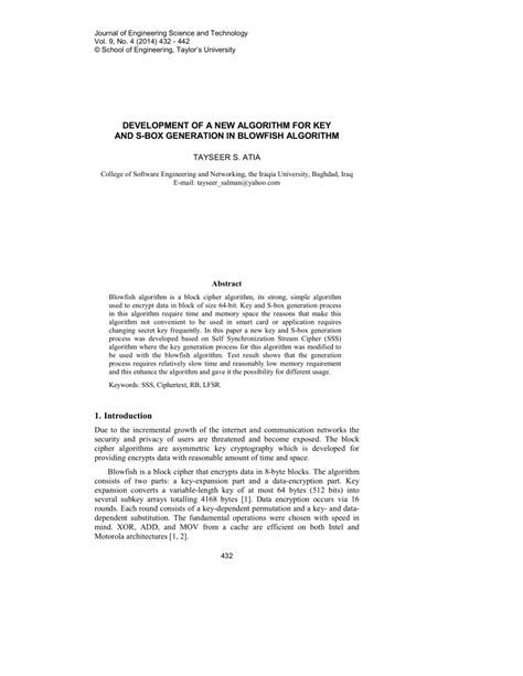 Pdf Development Of A New Algorithm For Key And S Box Generation In