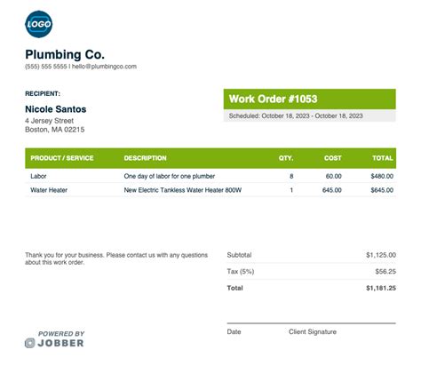 Free Plumbing Work Order Template Edit And Download Jobber