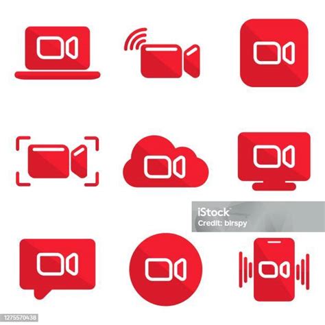 라이브 스트리밍 아이콘 집합입니다 웨비나 방송 온라인 스트림의 플랫 기호와 버튼 원격 회의 Tv 화상 회의 또는 원격 작업 스톡 벡터 일러스트레이션 가정용 캠코더에 대한