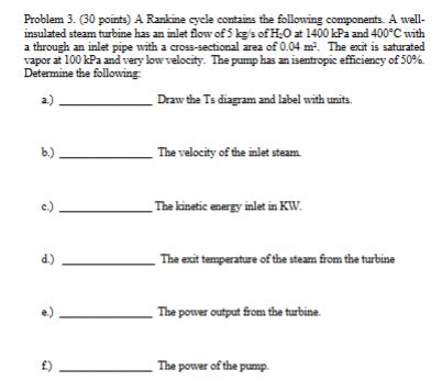 Solved Problem 3 30 Points A Rankine Cycle Contains Chegg