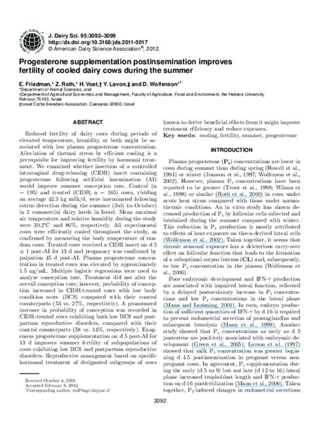 Pdf 17 The Effect Of Exogenous Progesterone On Conception Rate Of Cooled Cows During The