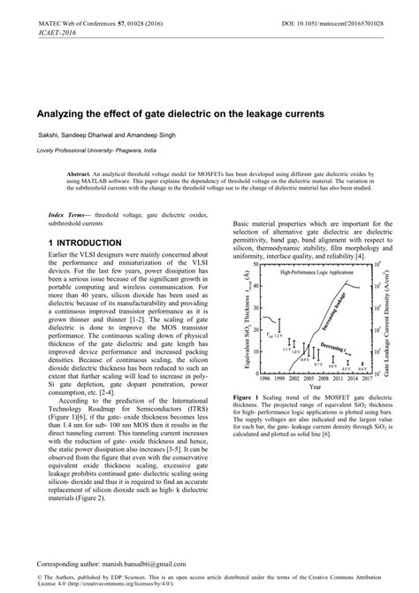 Pdf Analyzing The Effect Of Gate Dielectric On The Leakage Currents