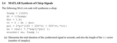 Solved 24 Matlab Synthesis Of Chirp Signals The Following