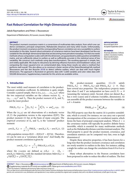 Pdf Fast Robust Correlation For High Dimensional Data