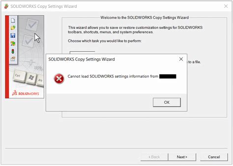 Fixing Copy Setting Wizard Cannot Load SOLIDWORKS Settings Information From Username