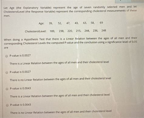 Solved Let Age The Explanatory Variable Represent The Age Chegg