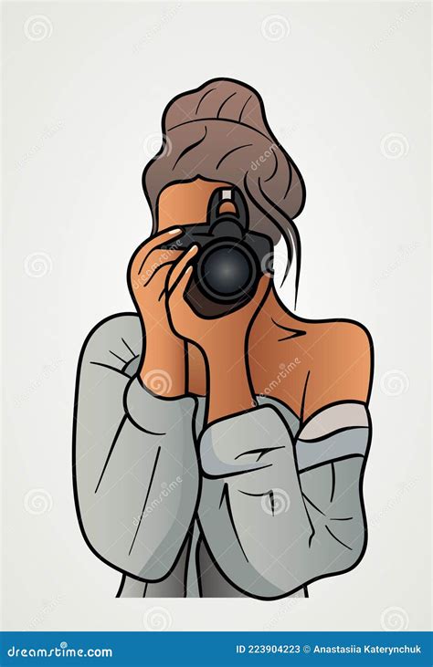 Photographer Woman Girl Is Holding Camera Taking Photographs Woman