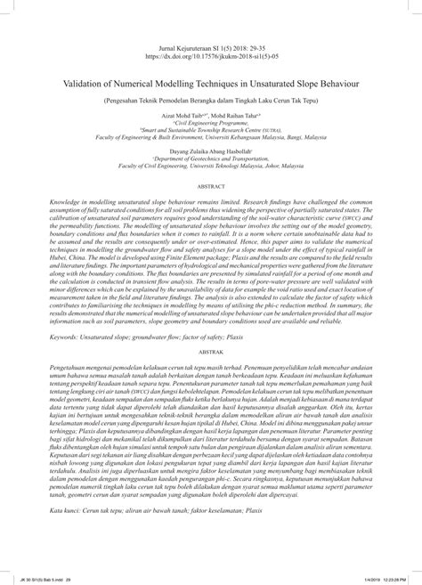 Pdf Validation Of Numerical Modelling Techniques In Unsaturated Slope