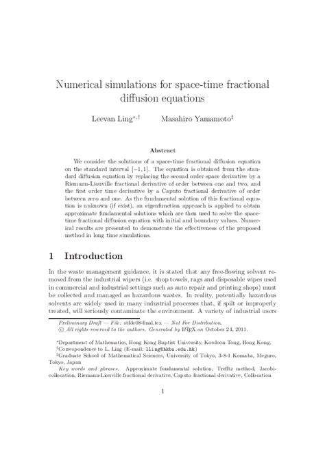 Pdf Numerical Simulations For Space Time Fractional Diffusion Equations