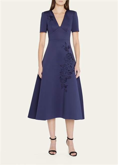 Badgley Mischka Laser Cut Fit And Flare Midi Dress In Blue Lyst