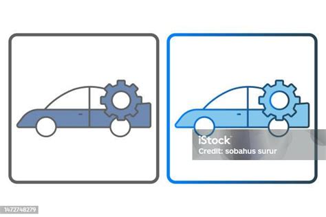 자동 서비스 아이콘 그림입니다 기어가 있는 자동차 아이콘입니다 자동차 서비스 자동차 수리와 관련된 아이콘 두 톤 아이콘 스타일 선형 색상 간단한 벡터 디자인 편집 가능 검사