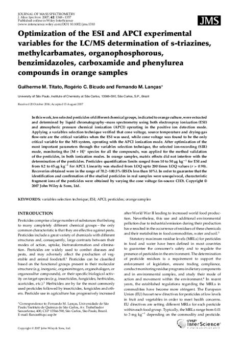 Pdf Optimization Of The Esi And Apci Experimental Variables For The