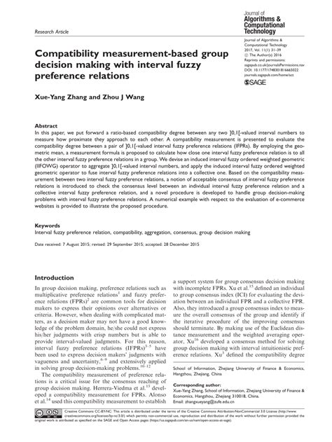 Pdf Compatibility Measurement Based Group Decision Making With Interval Fuzzy Preference Relations