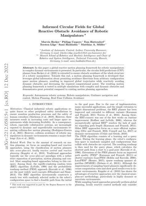 Pdf Informed Circular Fields For Global Reactive Obstacle Avoidance