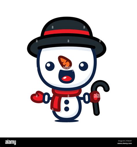 Cute And Kawaii Style Christmas Snowman Cartoon Character With Hat And