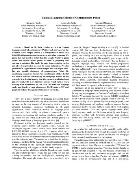 Pdf Big Data Language Model Of Contemporary Polish