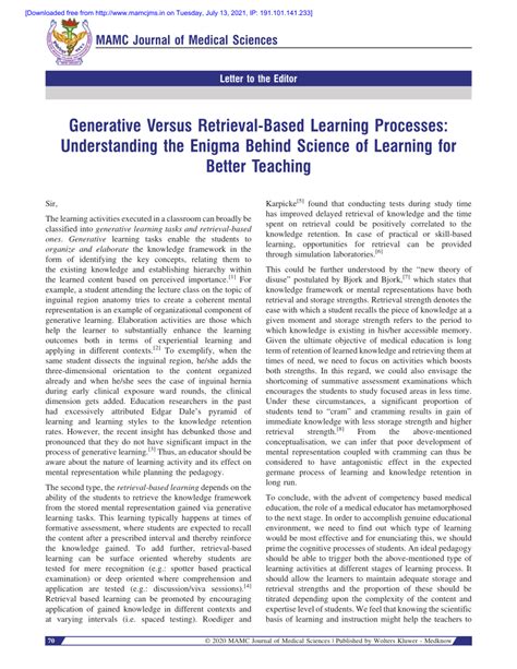 Pdf Generative Versus Retrieval Based Learning Processes Understanding The Enigma Behind