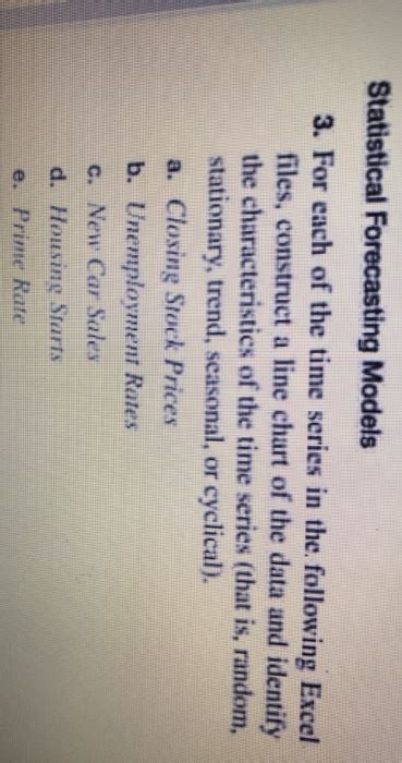 Statistical Forecasting Models 3 For Each Of The