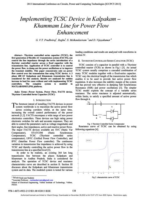 implementing tcsc device in kalpakam khammam line for power flow enhancement pdf electric