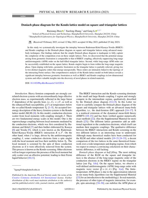 Pdf Doniach Phase Diagram For The Kondo Lattice Model On Square And Triangular Lattices
