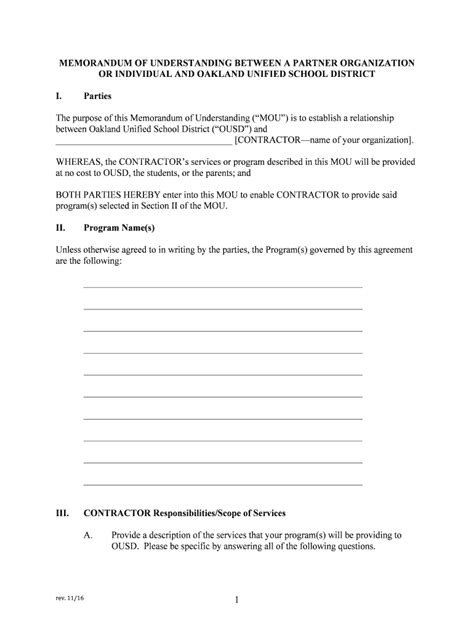 Fillable Online Mou Agreement Rev 11 16 Fax Email Print Pdffiller