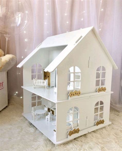 Кукольный домик для Барби со светом деревянный белый большой с именем в