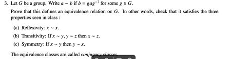 solved let g be a group write a∼b if b gag−1 for some g∈g