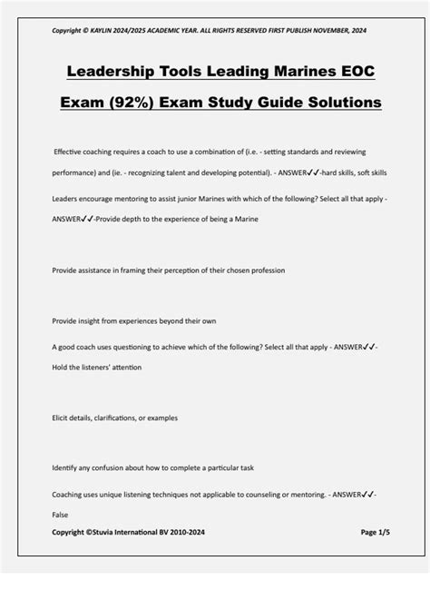 Leadership Tools Leading Marines Eoc Exam 92 Exam Study Guide