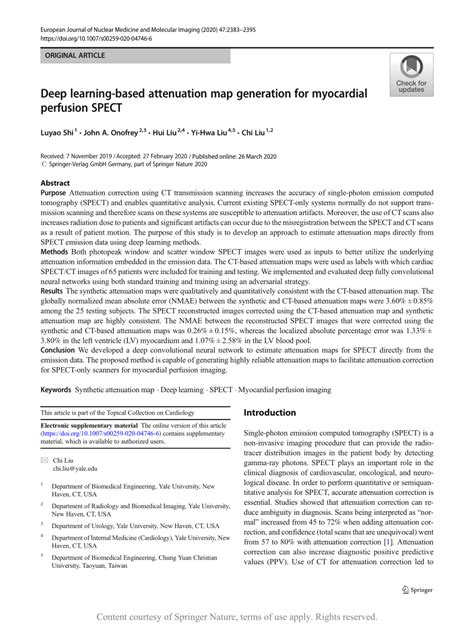 Deep Learning Based Attenuation Map Generation For Myocardial Perfusion Spect Request Pdf